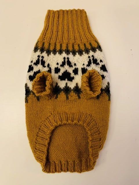 Str S Hundegenser med poter, okergul. - Epla