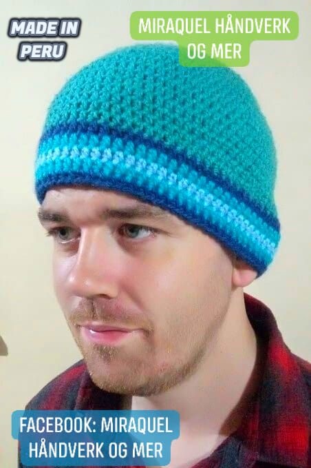 Herrelue blå turkis antiallergisk garn, Herre lue, Mann lue, Damelue, Unisex - Epla