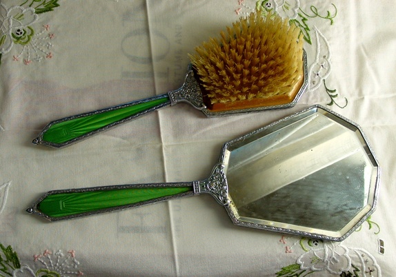 Vintage hånd speil med börste - Epla