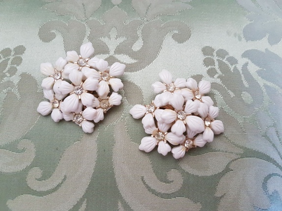 Vintage Hvite Klips Øredobber - Epla