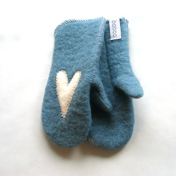 Ullvotter "Hjerte", str. 1-2 år, støvet blå - Epla