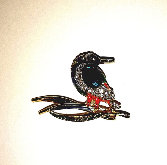 Fugl Gullfarget Brosje / Nål med og "diamanter " Rhinestone og fargerike steine - Epla