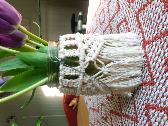 Makrame blomstervase / lysestake - rosa - Epla