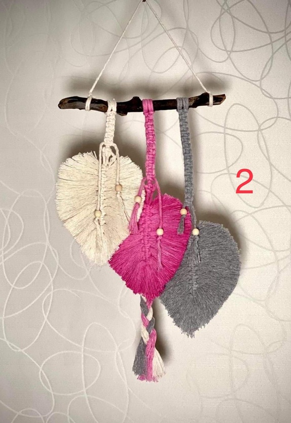 3 blader/fjær Makrame - Epla