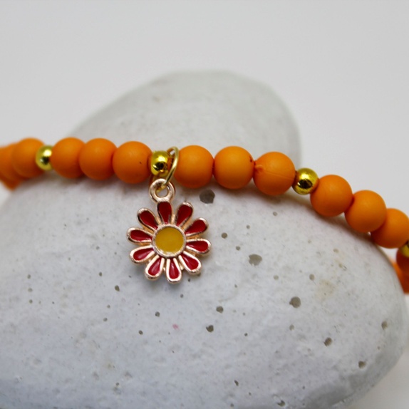 Orange armbånd med rød blomst - Epla
