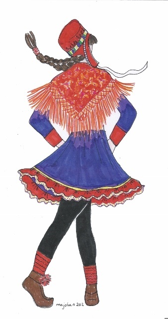 Kort med motiv av samiske drakter med konvolutt. - Epla