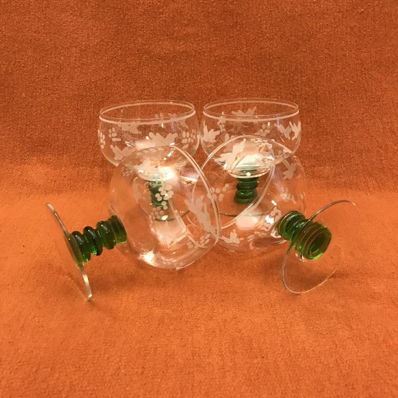 Vintage glass, grønn stett. 4.stk. - Epla