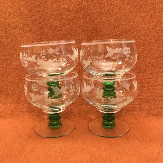 Vintage glass, grønn stett. 4.stk. - Epla