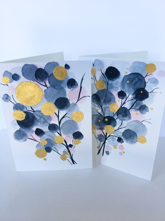 2 stk kort gull-tre håndmalt - Epla