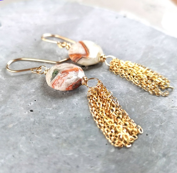 Lange gulløredobber med agat - Epla