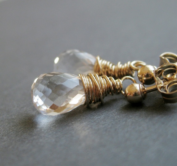 Øredobber - bergkrystall og 14 k valset gull - Epla
