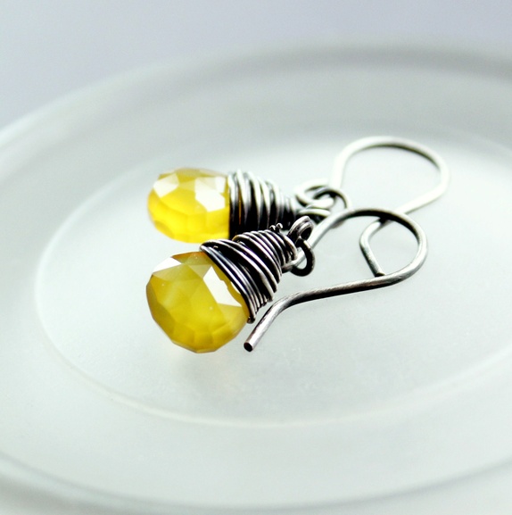 Gule øredobber - kalsedon - oksidert sølv - Epla