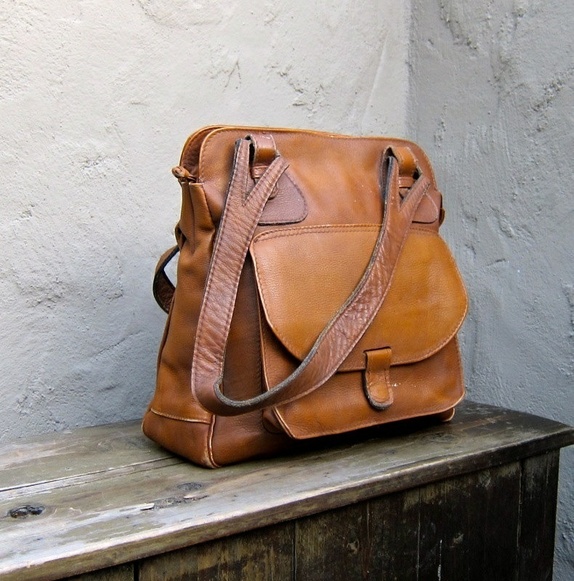 Vintage brun skulderveske i skinn - Epla