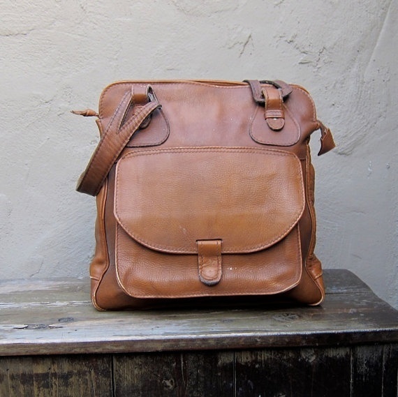 Vintage brun skulderveske i skinn - Epla