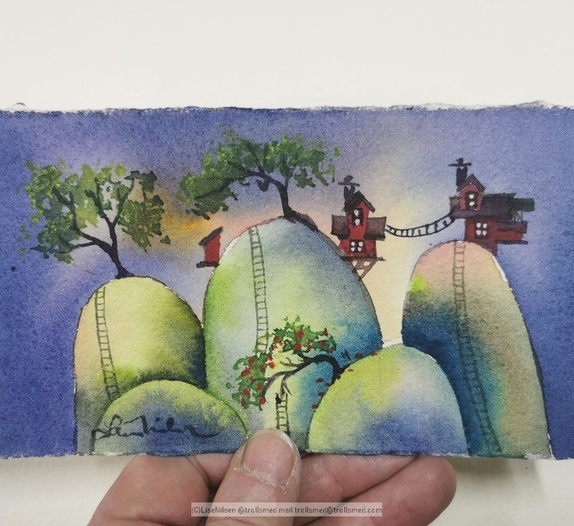 Akvarell - original Utkantstrøka i morgenstemning - Epla