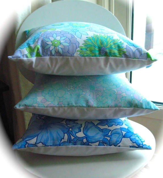 Putetrekk " 40 x 40" Vintage Lys Turkis og Lys Lilla Blomst - Epla