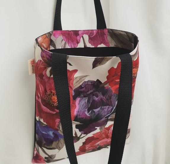 Skulderveske, strikkeveske, handlenett med pioner - Epla