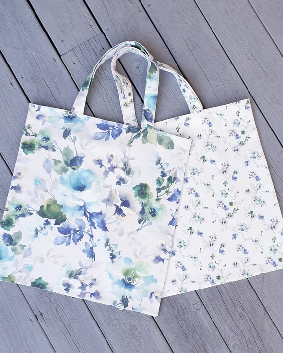 Handlenett, store roser i blått, grønt og turkis - Epla