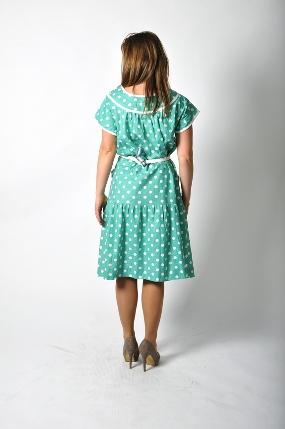 Mintgrønn vintagekjole med polkadotter fra 60-tallet, S-XL - Epla