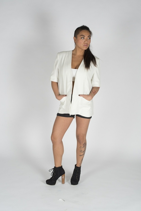 80/90-talls hvit kortermet jakke, L - Epla