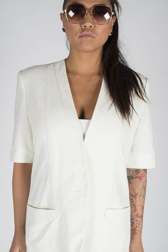 80/90-talls hvit kortermet jakke, L - Epla