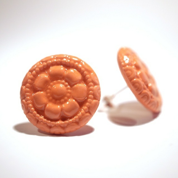 50% SALG!! Håndstøpte porselensøredobber i KNALL orange - Epla