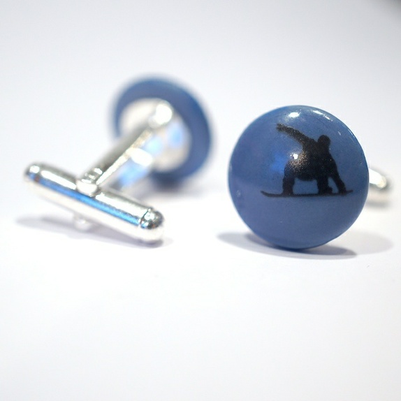 Blå mansjettknapper med snowboarder - Epla