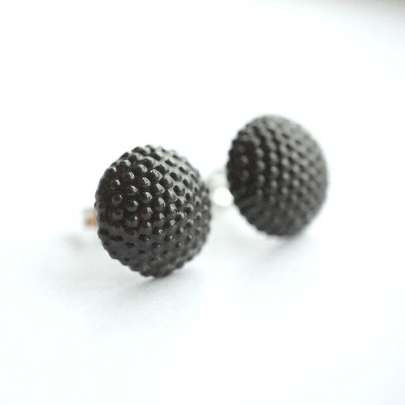 Sorte øredobber av porselen med sølv 925 (11mm) - Epla