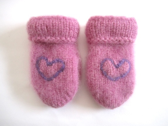 Tovede votter - lys lilla med hjerte - str. 3-6 år - Epla