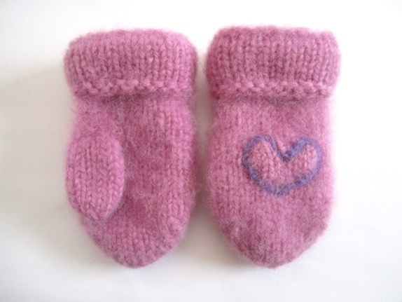 Tovede votter - lys lilla med hjerte - str. 3-6 år - Epla