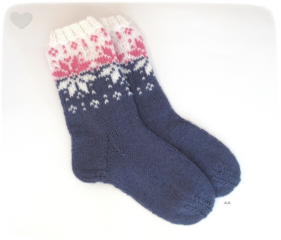 Sokker ca. 37-39 blå/hvite/rosa - Epla