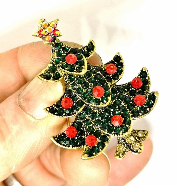 Du grønne glitrende tre - blingbrosje - Epla