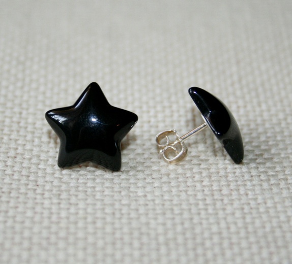 Sorte stilige stjerner! - av lucite og (925) sterling sølv (16mm) - Epla