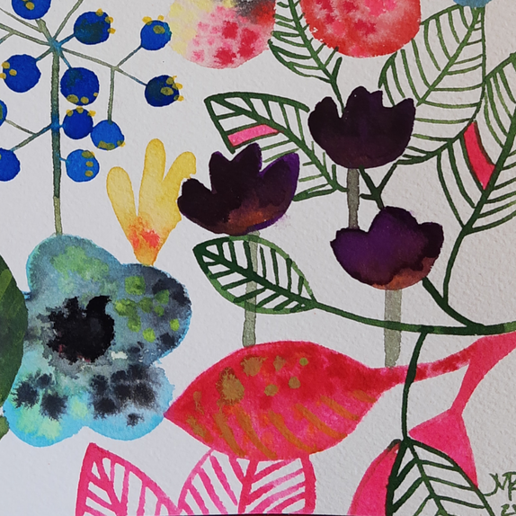 Blomster - Original akvarell - Epla