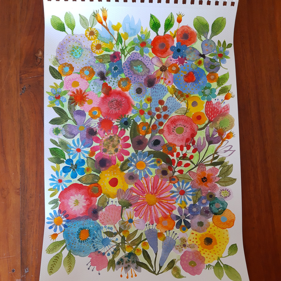 Blomster - A3 - Original akvarell - Epla
