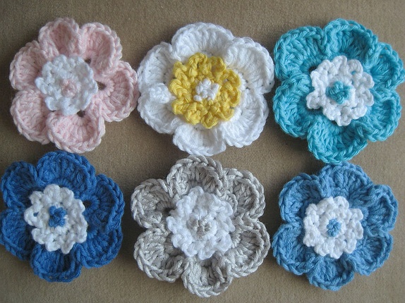 Heklede blomster - 6 stk - Epla