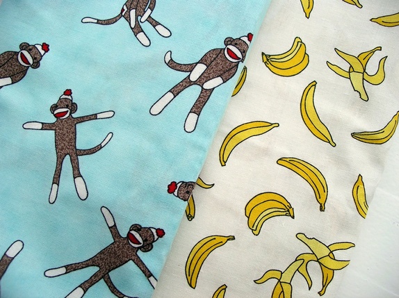 MODA :"Funky Monkey" stoff Bananas creme & funky monkey sock blue stoff ...