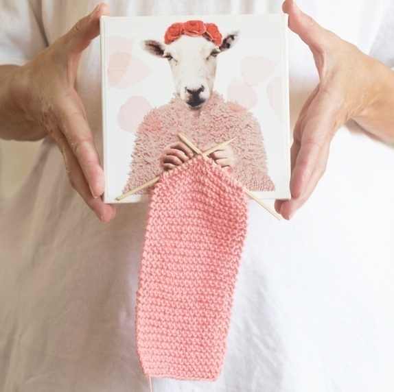 Fru Sau elsker rosa - mini lerret - Epla