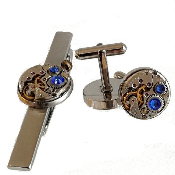 Mansjettknapper og slipsnål - blå - Epla