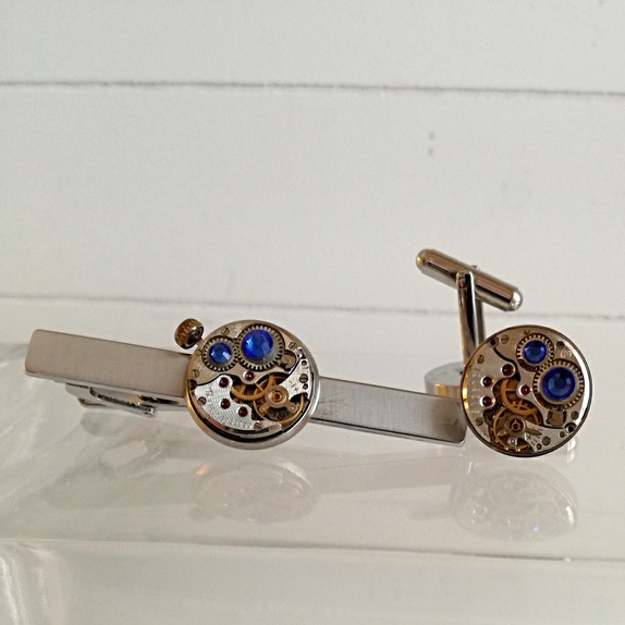 Mansjettknapper og slipsnål - blå - Epla