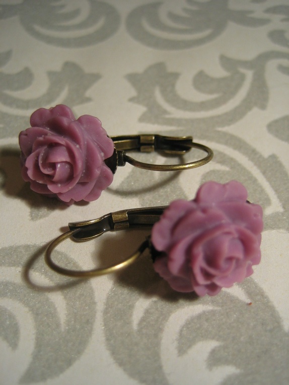 Øredobber med lilla rose - Epla