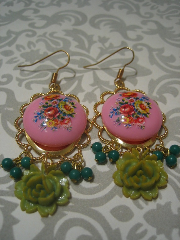 Rosa øredobber med blomster - Epla