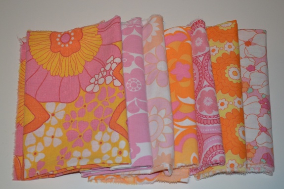 Retro stoff - stoffpakke til babytepper rosa oransje - Epla