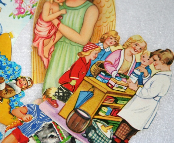 13 gamle glansbilder. - Epla