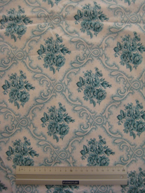 Retro stoff - petroliumsblå blomster - Epla