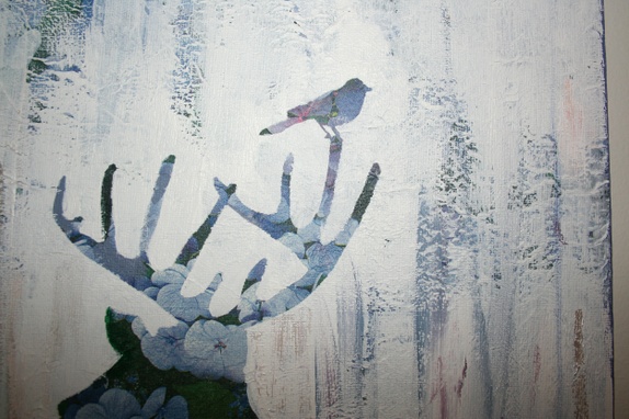 Maleri - hjort & fugler - Epla