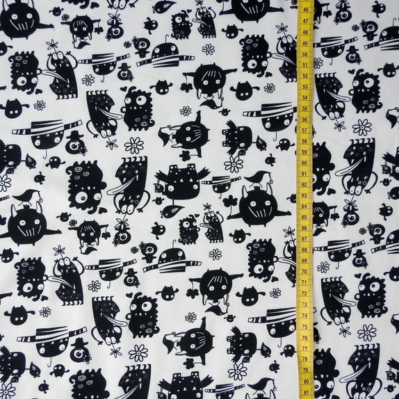 Bomullsjersey - Søte monster sort / hvit - Epla