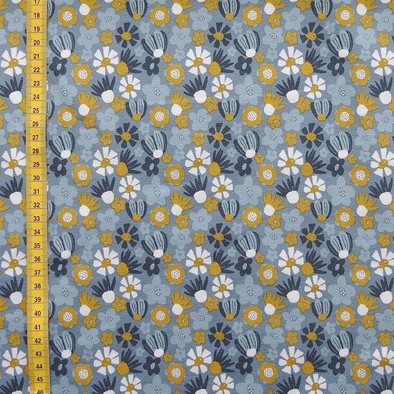 Bomullsjersey - Blomster blå oker - Epla