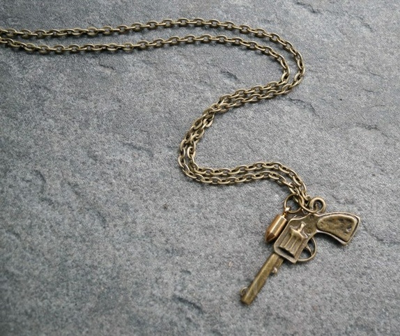 Pistol and Bullet Necklace Bronze Chain - Gun War Peace Wild West ...
