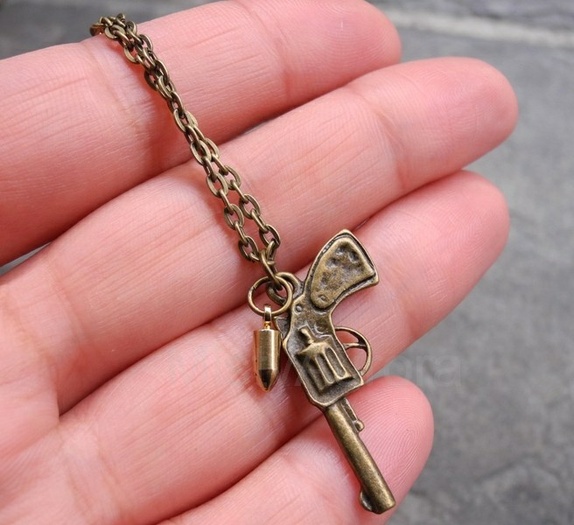 Pistol and Bullet Necklace Bronze Chain - Gun War Peace Wild West ...